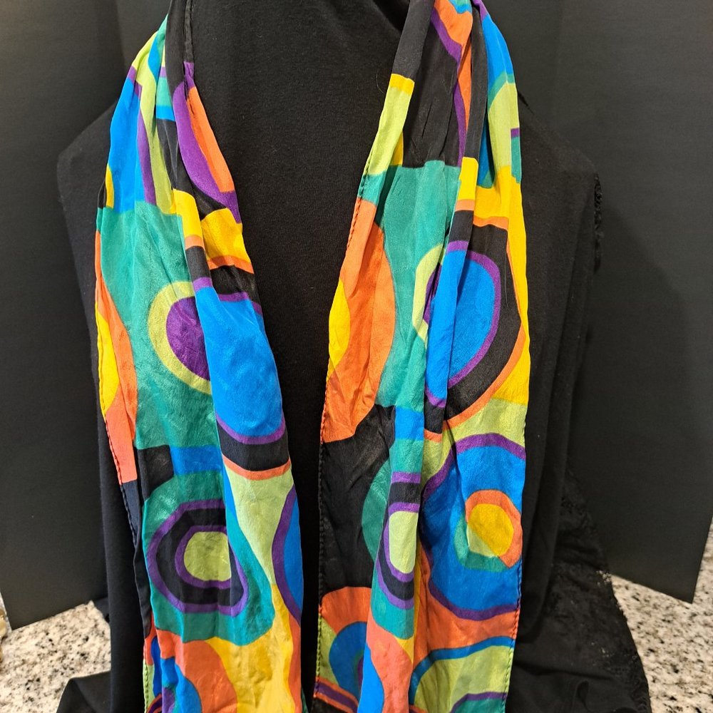 Vintage Super Cool Mod Cirlce Pattern Scarf 48" X 9" - Gem